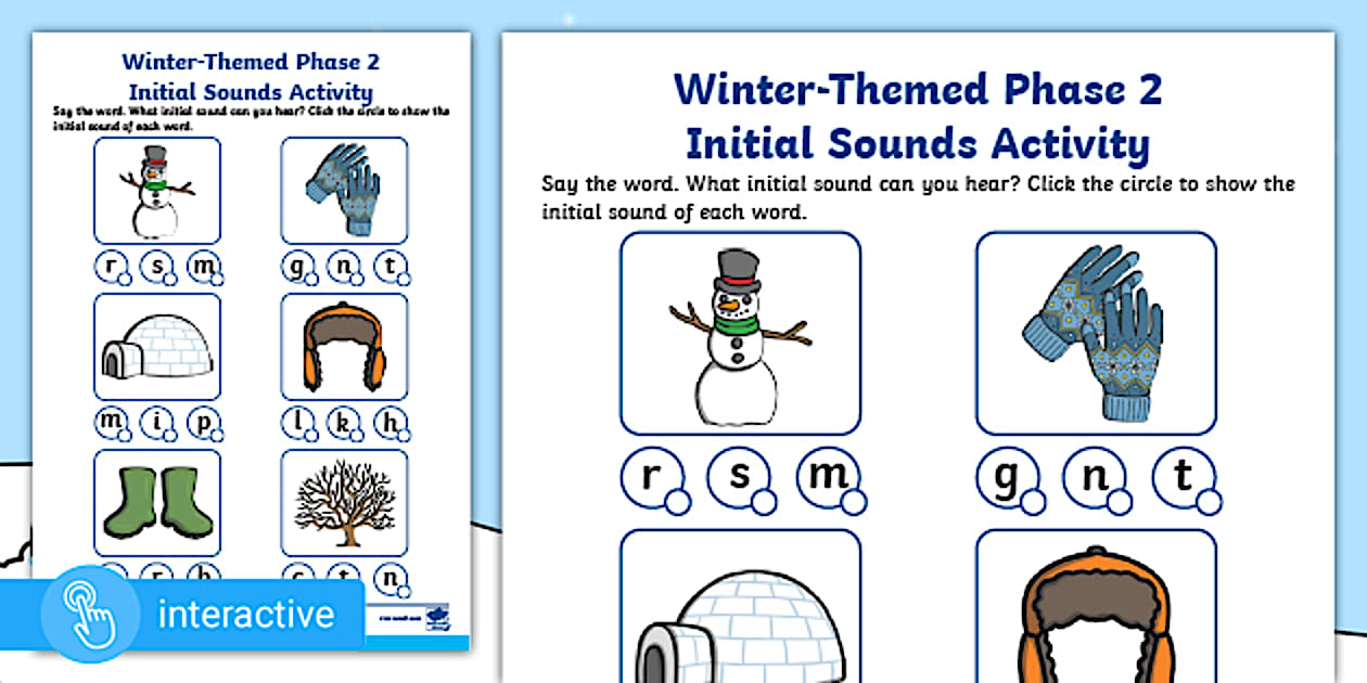 Interactive PDF: Winter-Themed Phase 2 Initial Sounds Activity