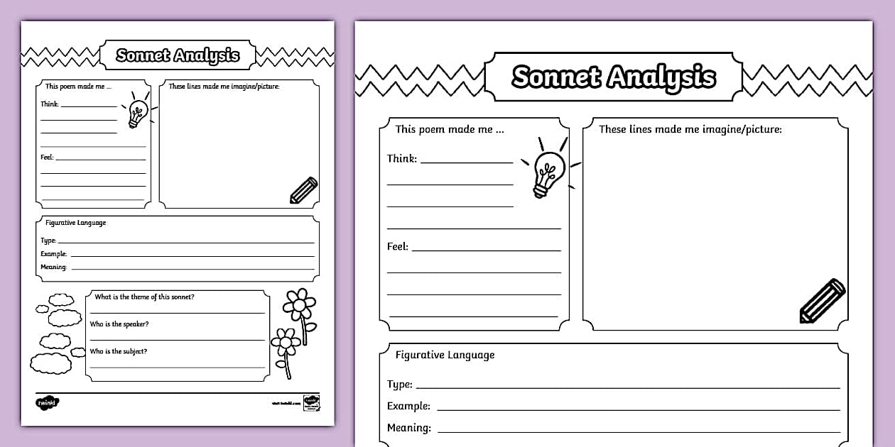 Sonnet Analysis Graphic Organizer for 6th-8th Grade