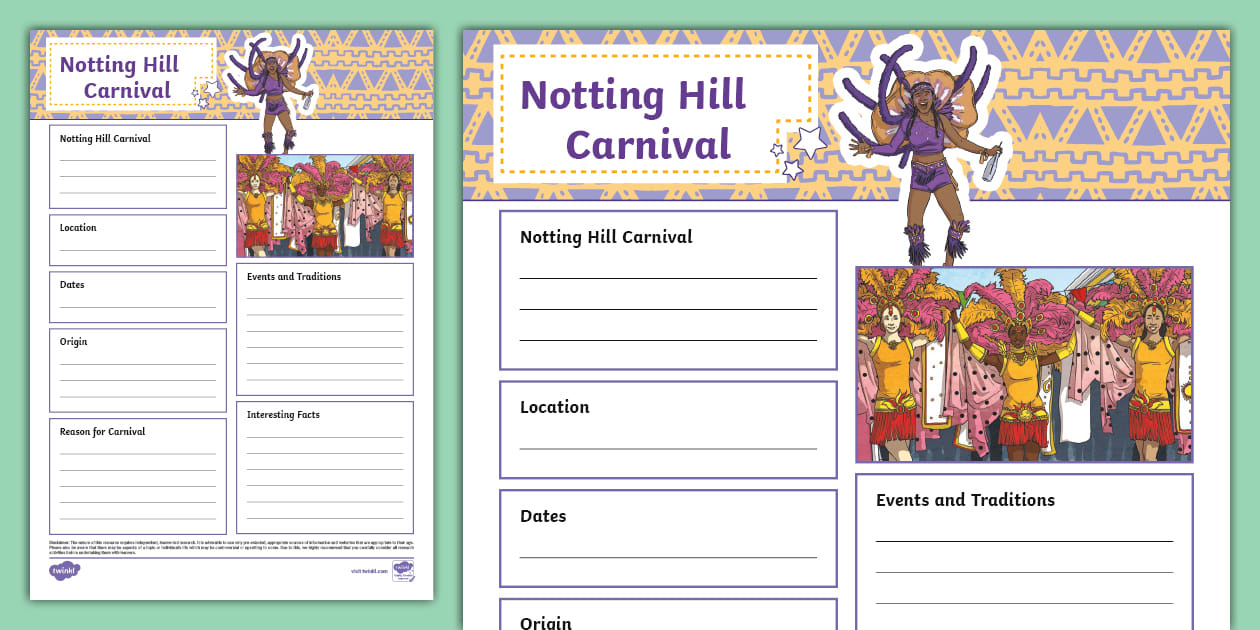 Notting Hill Carnival Fact File Template (Teacher-Made)
