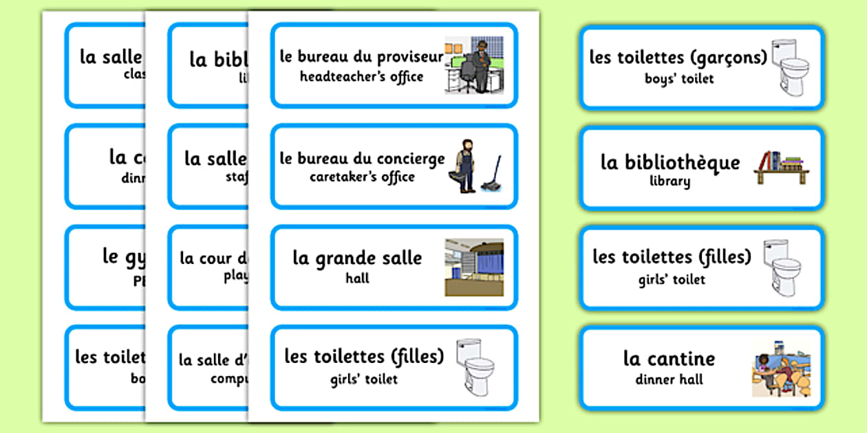 Editable Places Around the School Labels French Translation