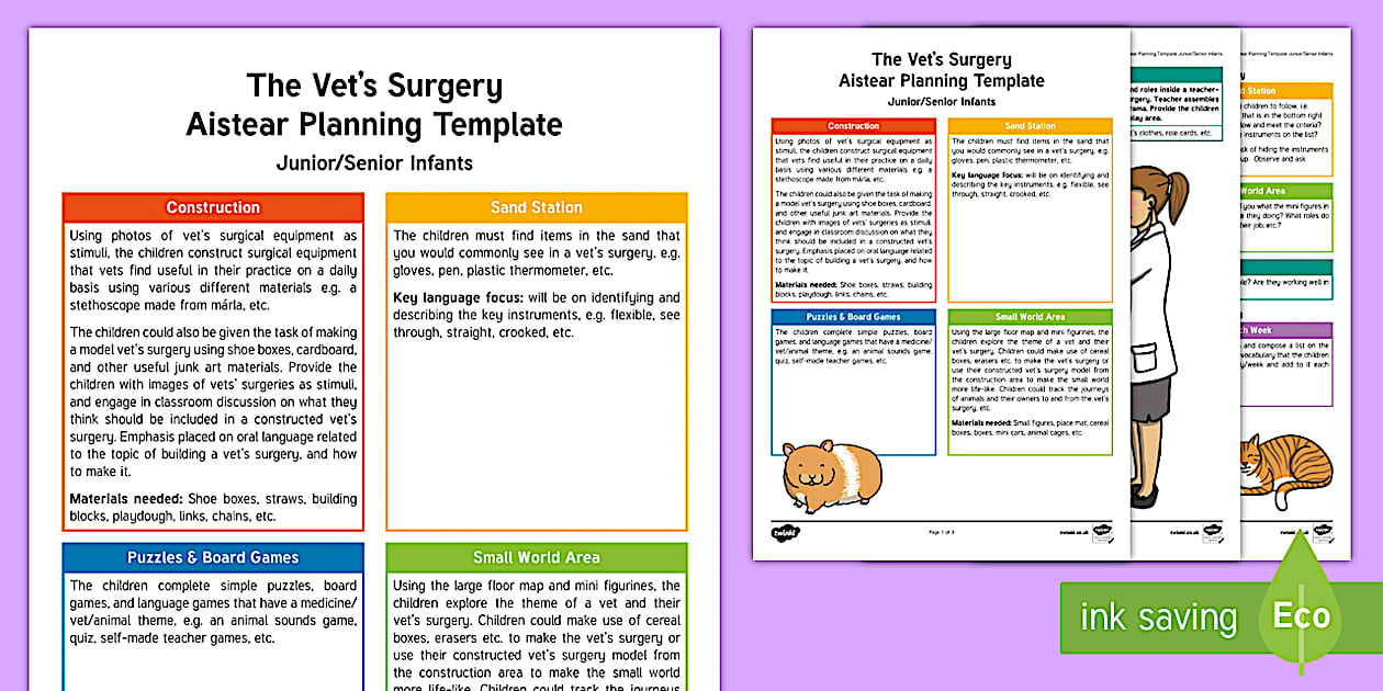 Black and White Vet's Surgery Aistear Planning Overview