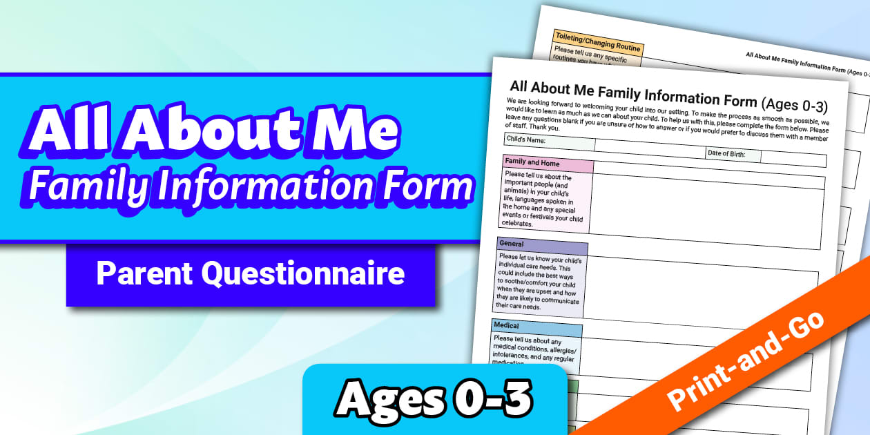 Family Information Form for Preschool & Daycare Settings