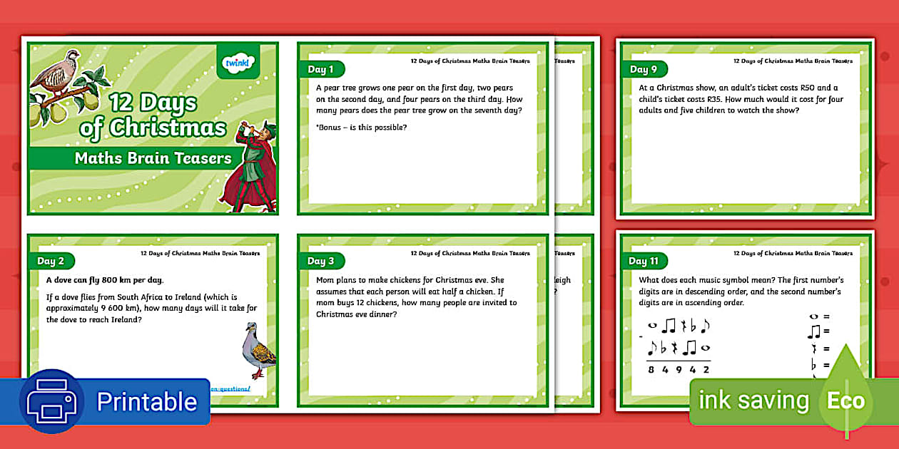 12 Days of Christmas Maths Brain Teasers