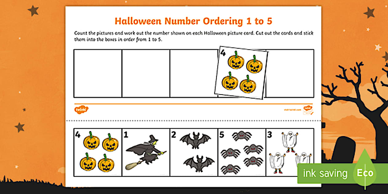 👉 Halloween-Themed Cut and Stick Number Ordering 1-5 Activity