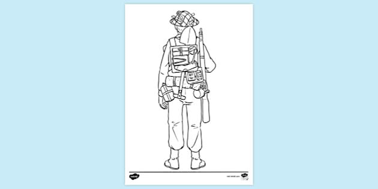 Second World War British Soldier Back Colouring Sheet