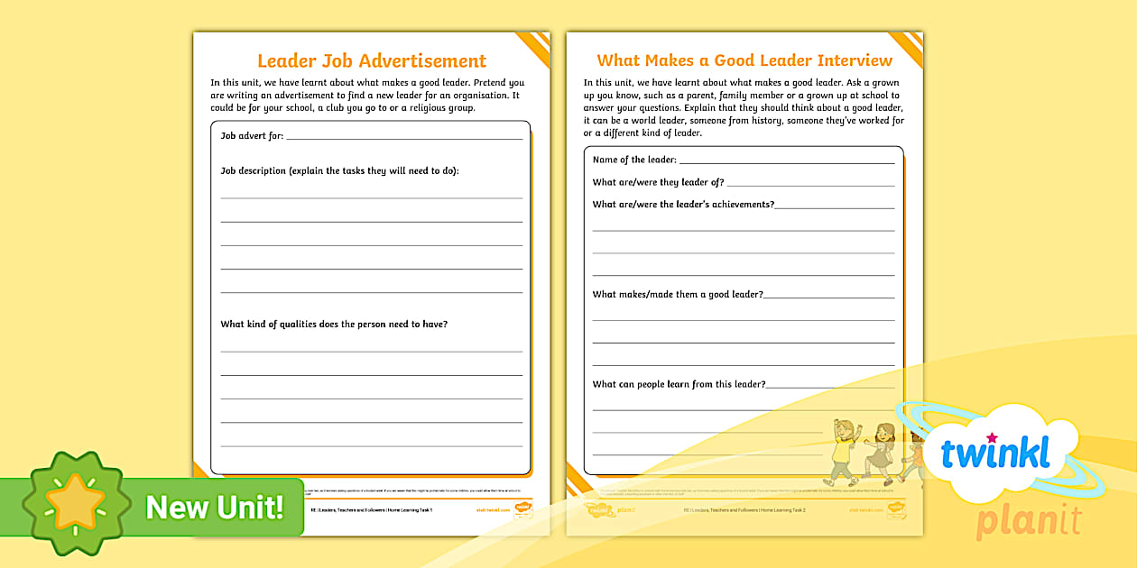 Leaders, Teachers and Followers Home work tasks - Twinkl