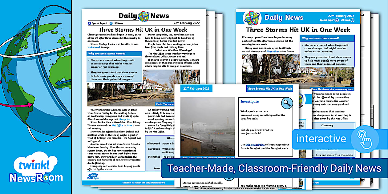 3 Storms Hit UK News Pack: Twinkl NewsRoom KS2 Reading Pack