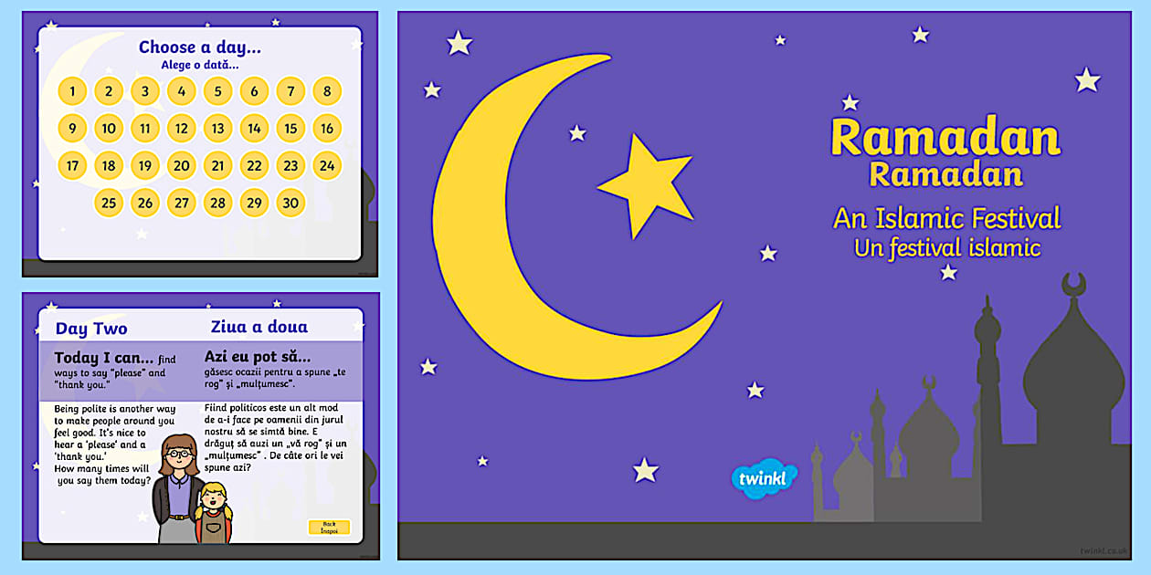 Ramadan Daily Kindness Calendar PowerPoint English/Romanian - Ramadan Daily