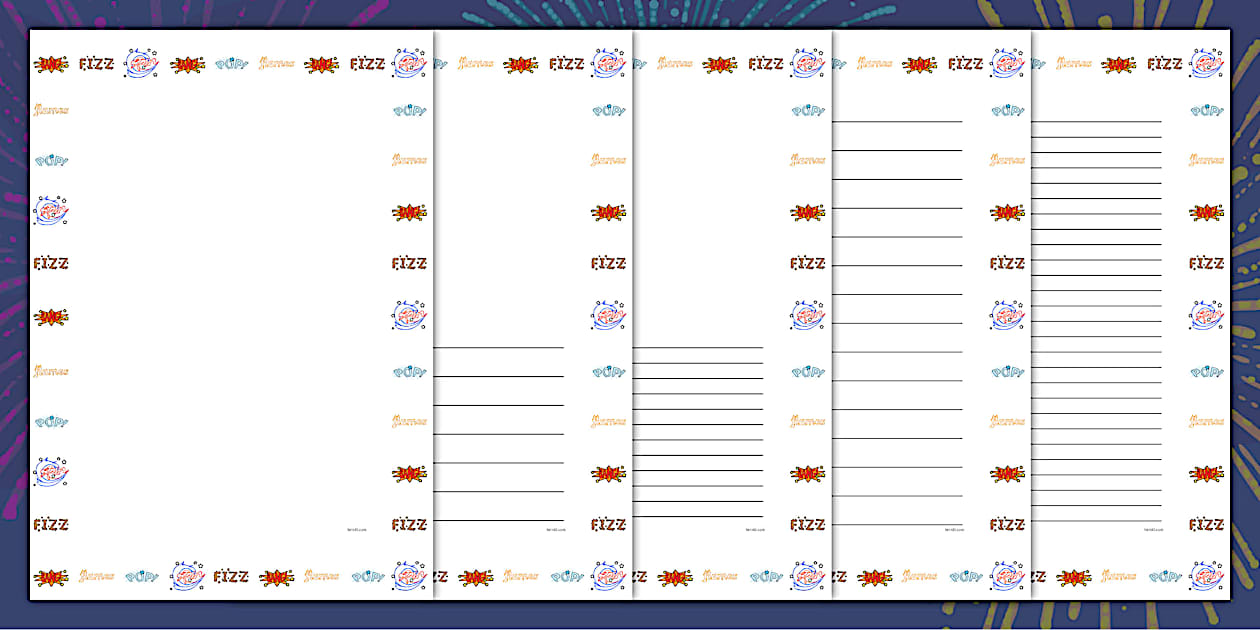 Editable Bonfire Night Firework Onomatopoeia Page Borders