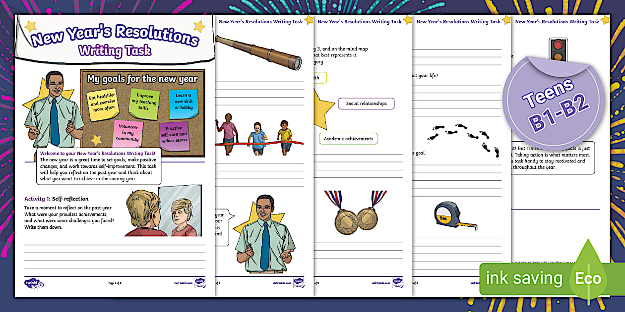 ESL New Year Resolution Writing Task [Teens B1-B2] - Twinkl