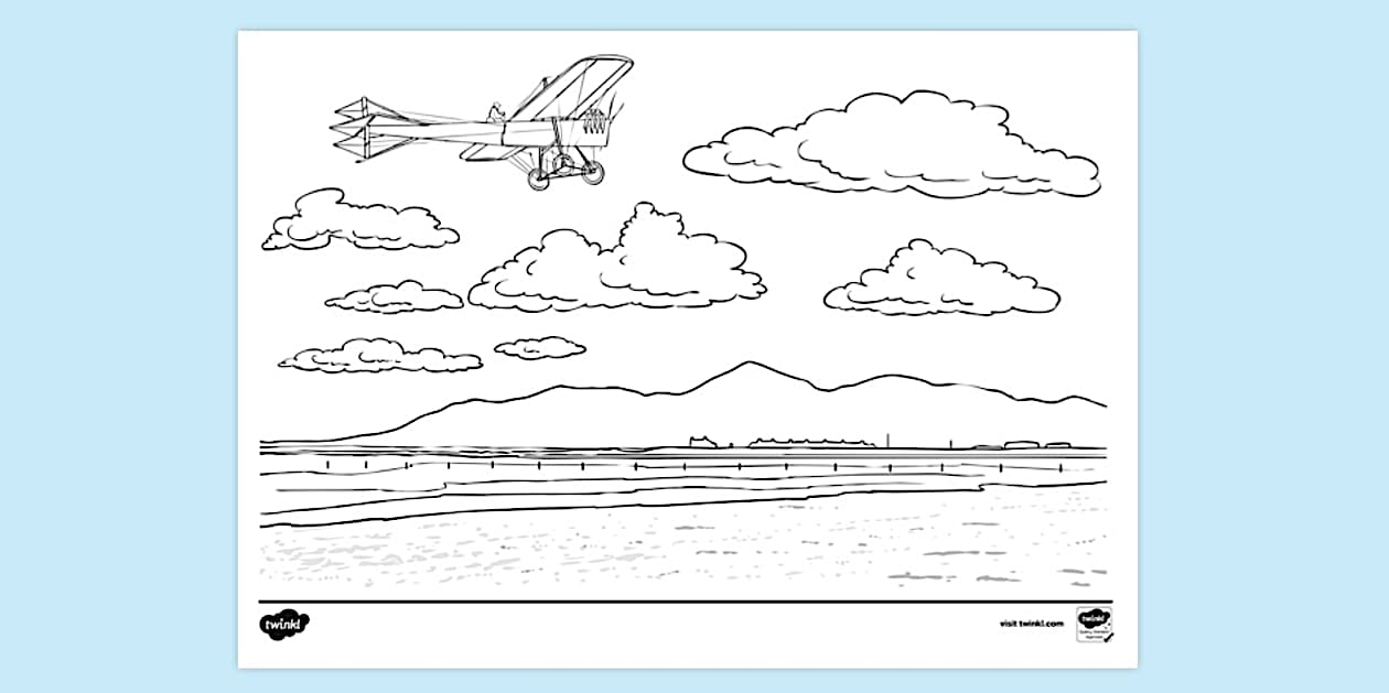 Ferguson Flies Monoplane Over Beach | Colouring Sheets