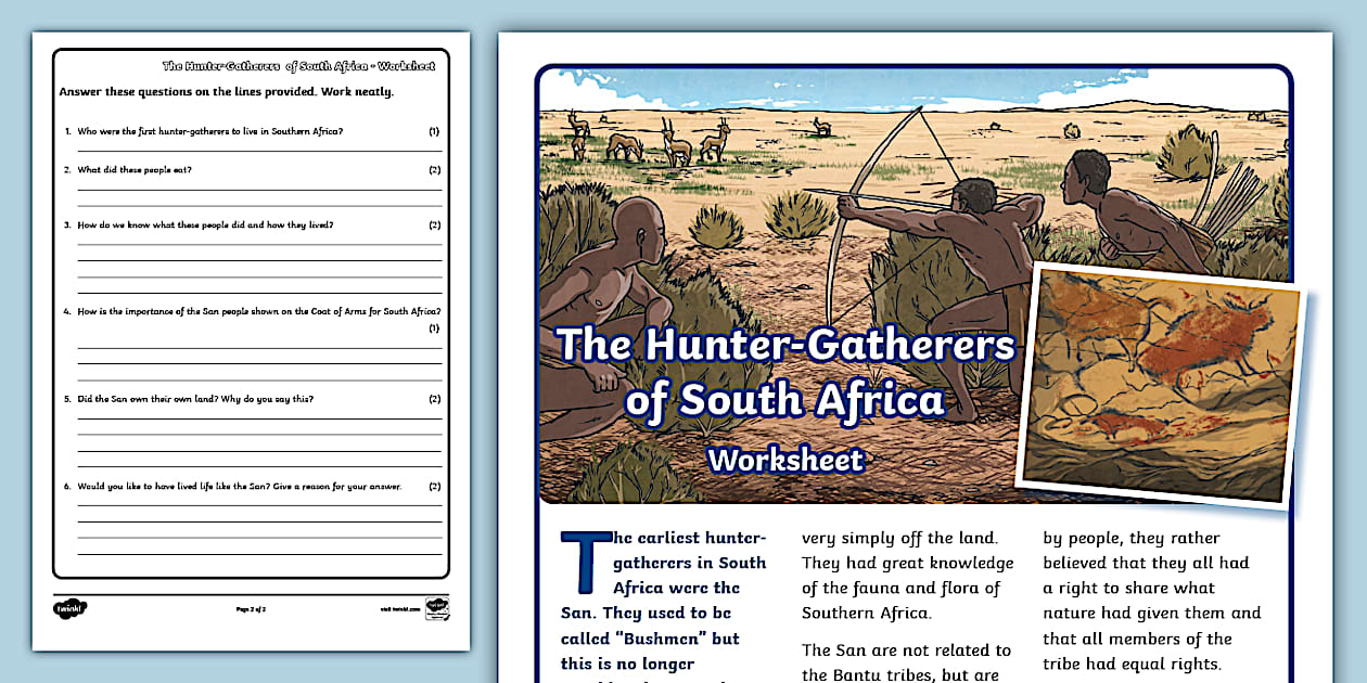 The Hunter-Gatherers of South Africa - Worksheet - Twinkl