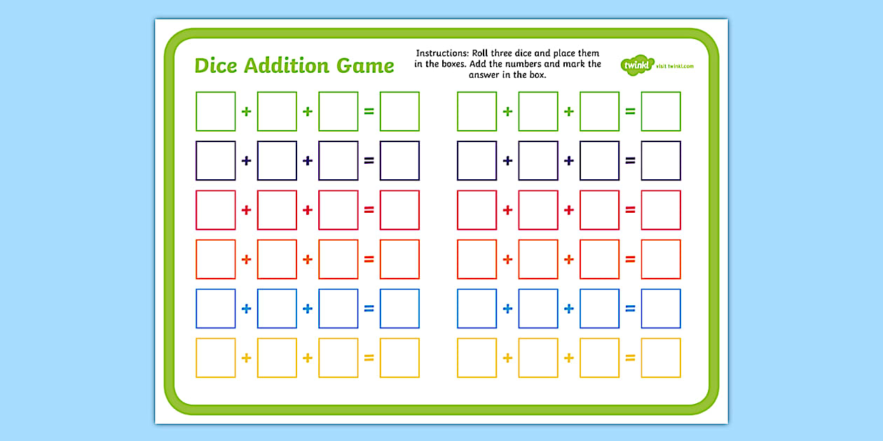 Lower Ability 3 Dice Addition Game (teacher made) - Twinkl