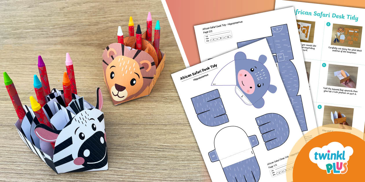 African Safari Desk Tidies Printable Templates - Twinkl
