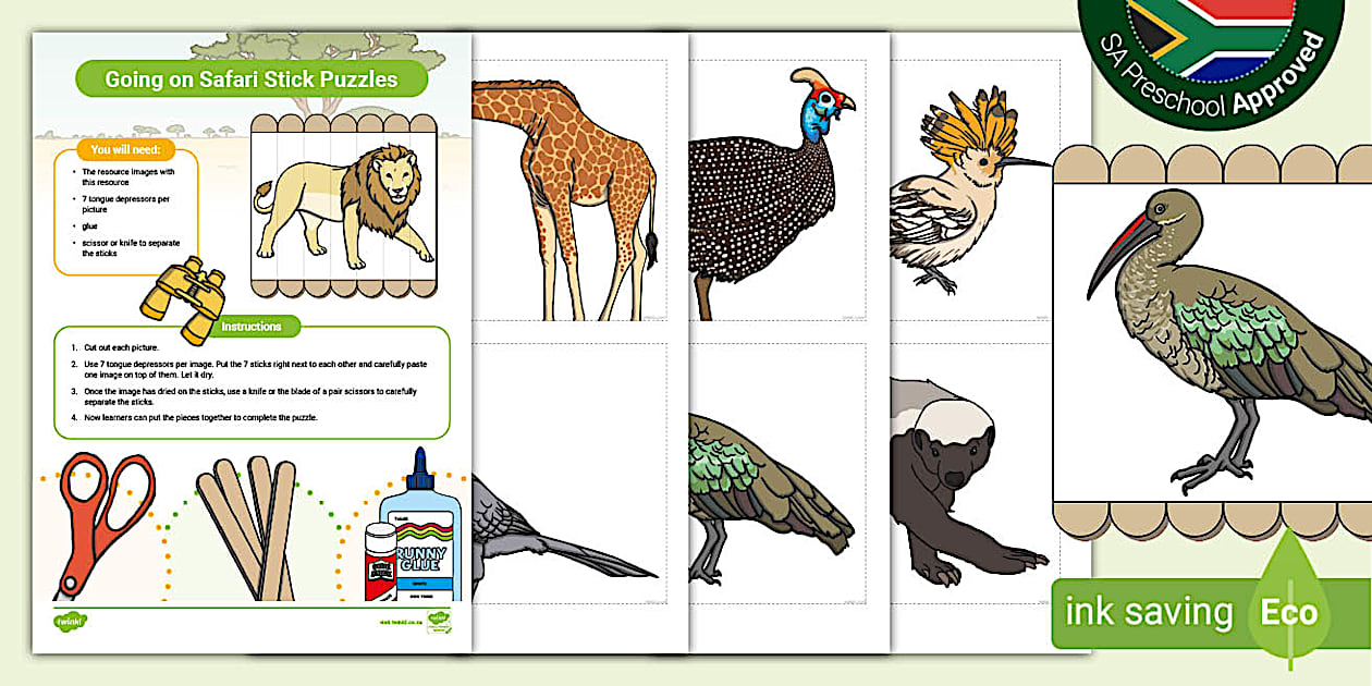 Preschool: Going on Safari- Stick Puzzles