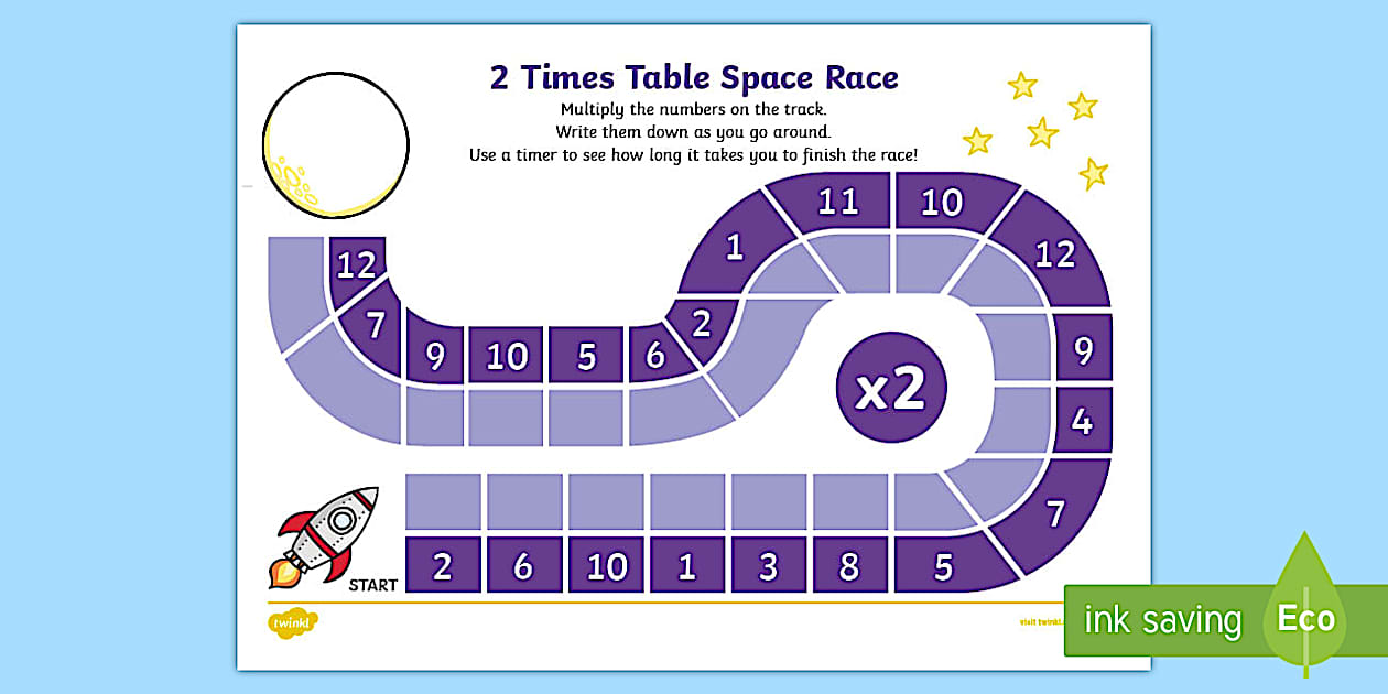 Editable 2 Times Table Space Race Worksheet - Twinkl