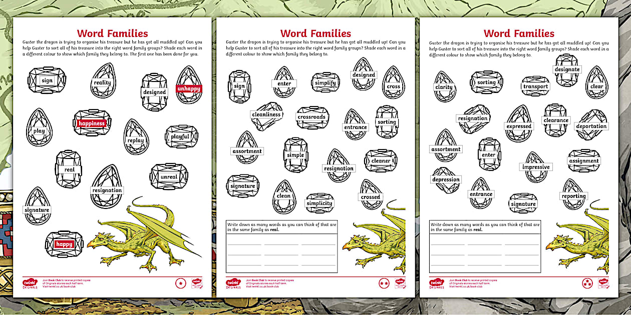 KS2 Word Families Differentiated Worksheet (KS2 Fantasy Story 'The ...