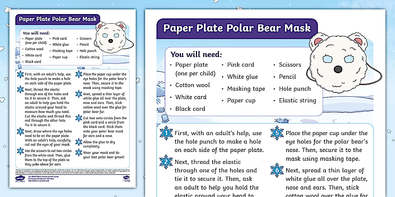 Polar Bear Mask Craft Instructions (profesor hizo) - Twinkl