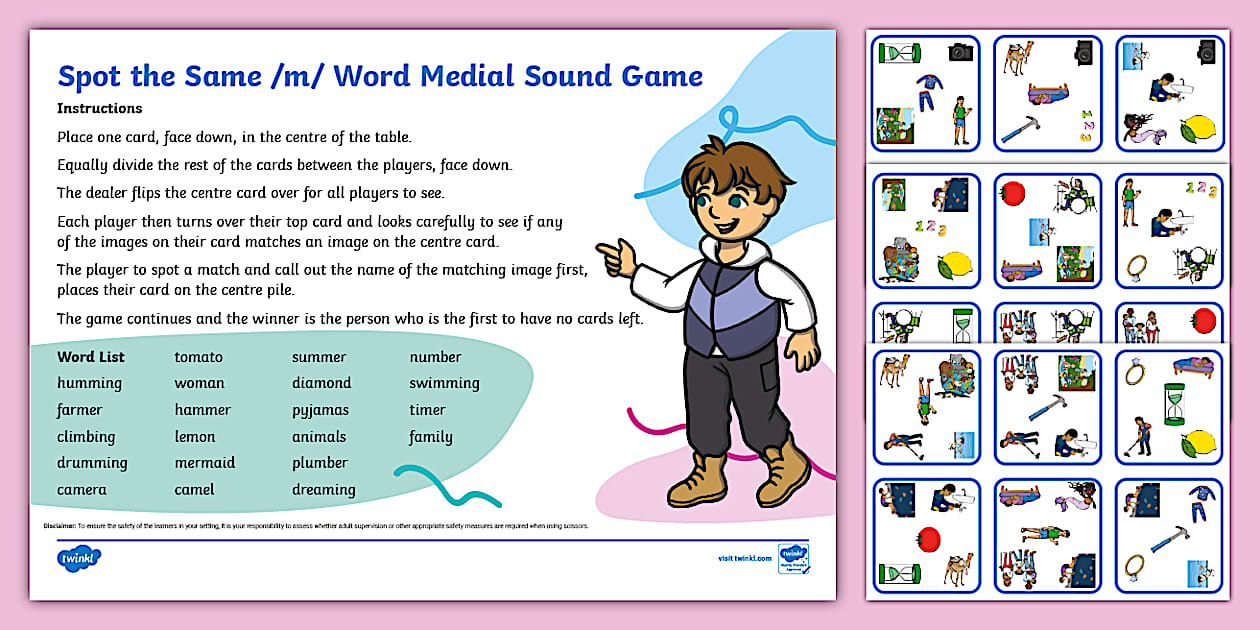 Spot the Same /m/ Word Medial Sound Game (teacher made)