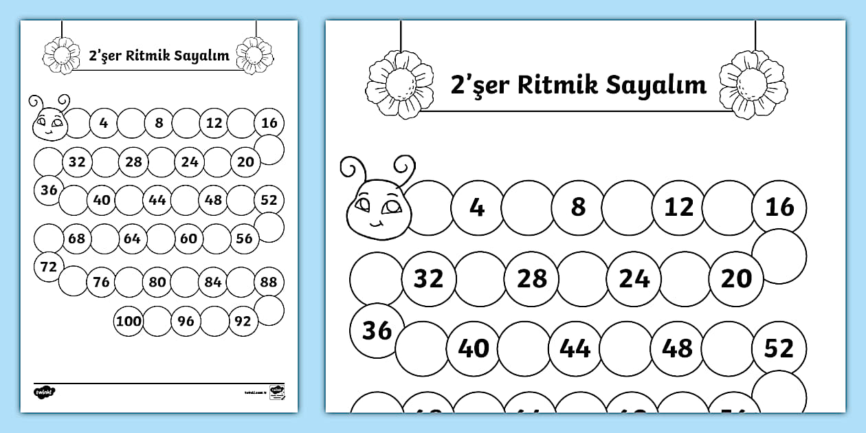 2'şer Ritmik Sayalım | Çalışma Sayfası - Twinkl