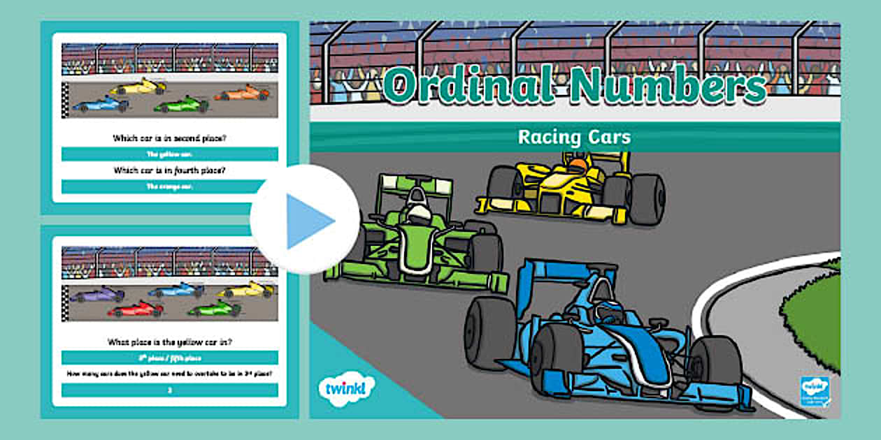 👉 Ordinal Numbers Racing Car PowerPoint - Maths - Twinkl