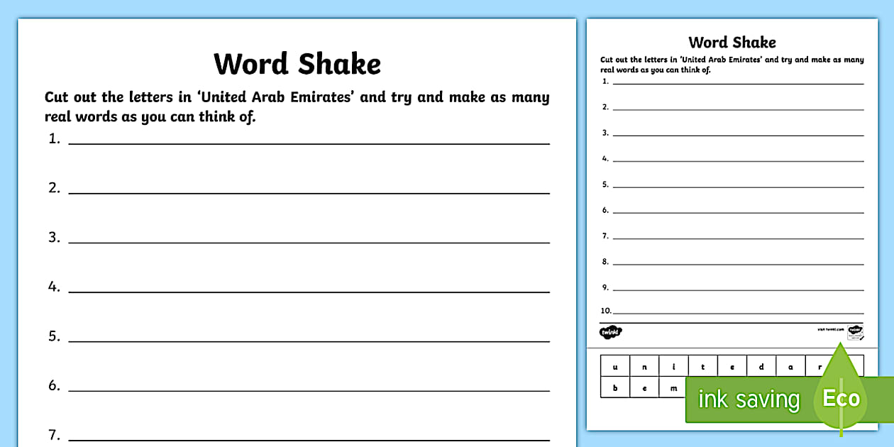 UAE Word Shake Worksheet / Worksheet (teacher made) - Twinkl