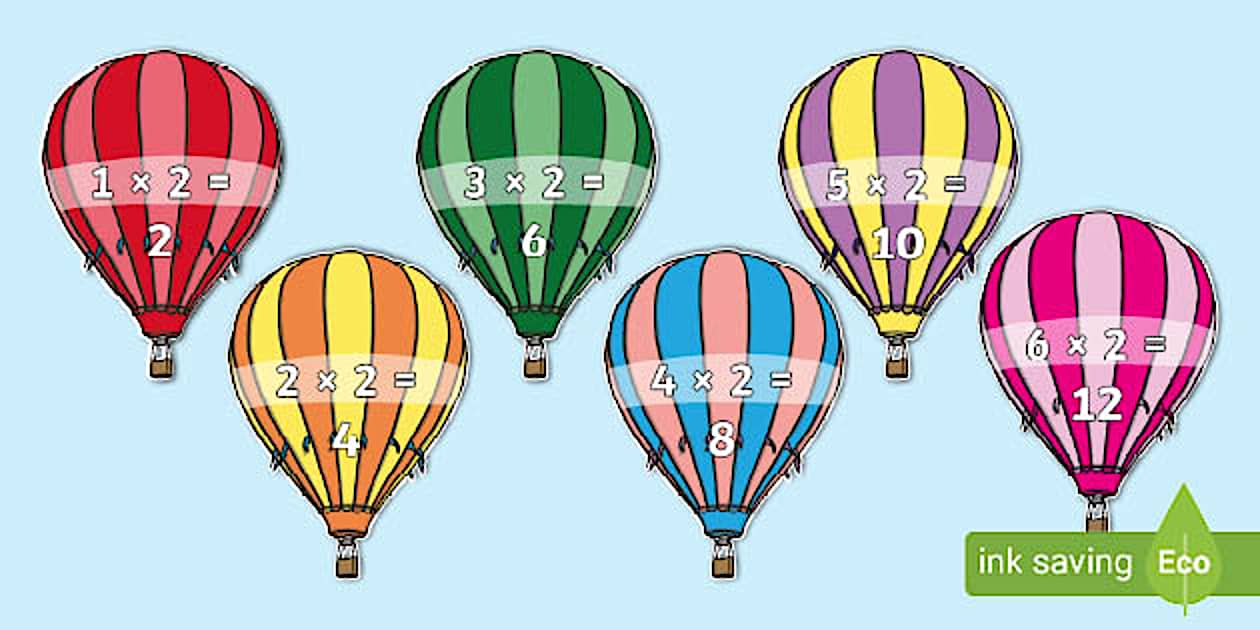 2 Times Tables on Hot-Air Balloons Display Cut-Outs - Twinkl