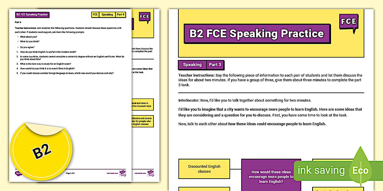 ESL B2 FCE Speaking Part 3 and 4 Practice (Learning English)