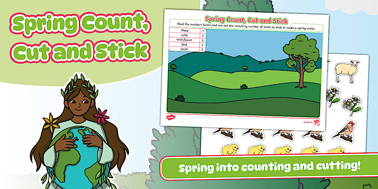 Spring Count, Cut and Stick Worksheet