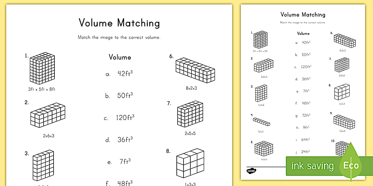 Volume Matching Worksheet (teacher made) - Twinkl