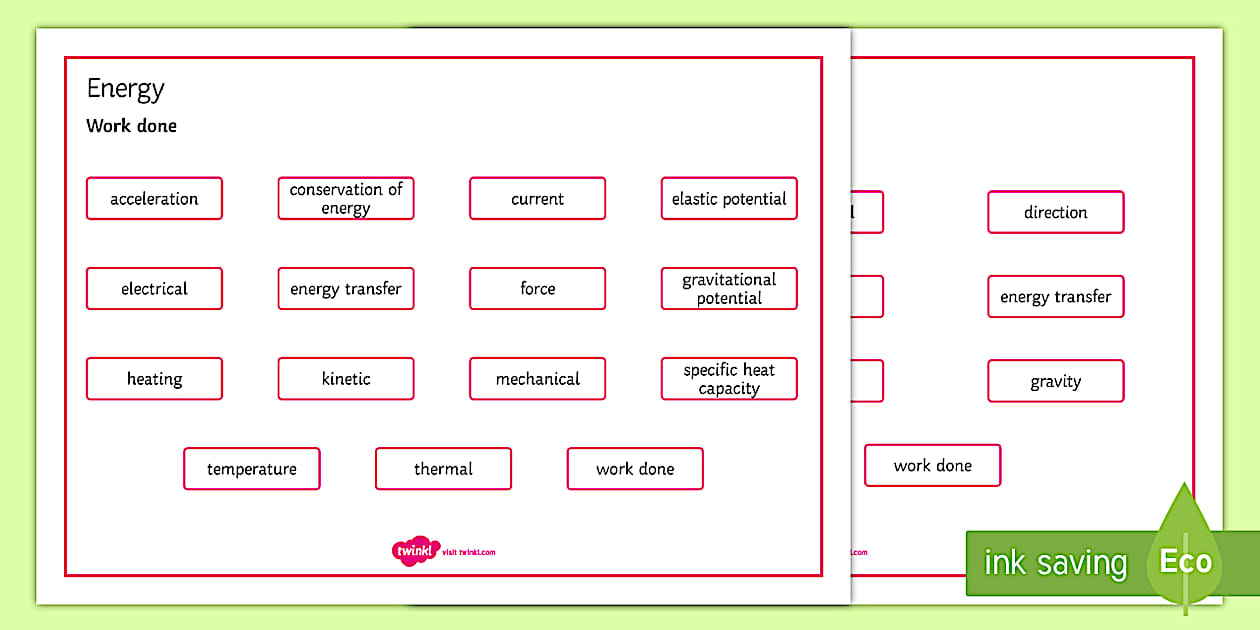OCR Gateway Combined Science Energy Word Mat (teacher made)