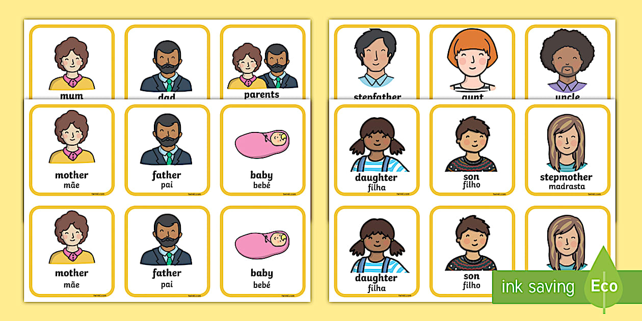 My Family Matching Cards portuguese translation - English/Portuguese