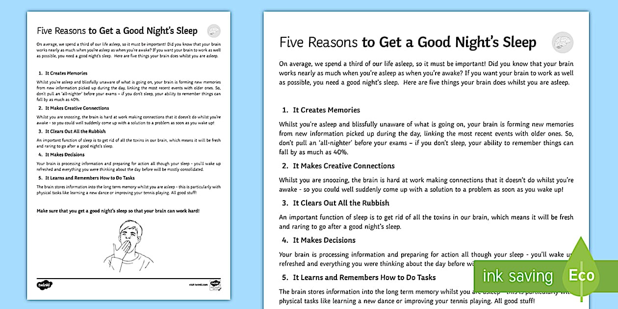 Five Reasons to Get a Good Night's Sleep Guide - Secondary - 15 Minute