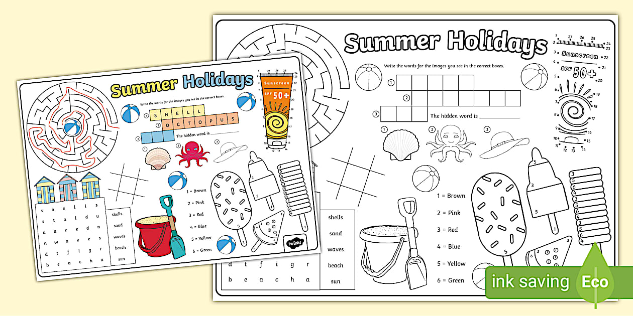Summer Holidays Theme Activity Mat - Grades 1 and 2 - Twinkl
