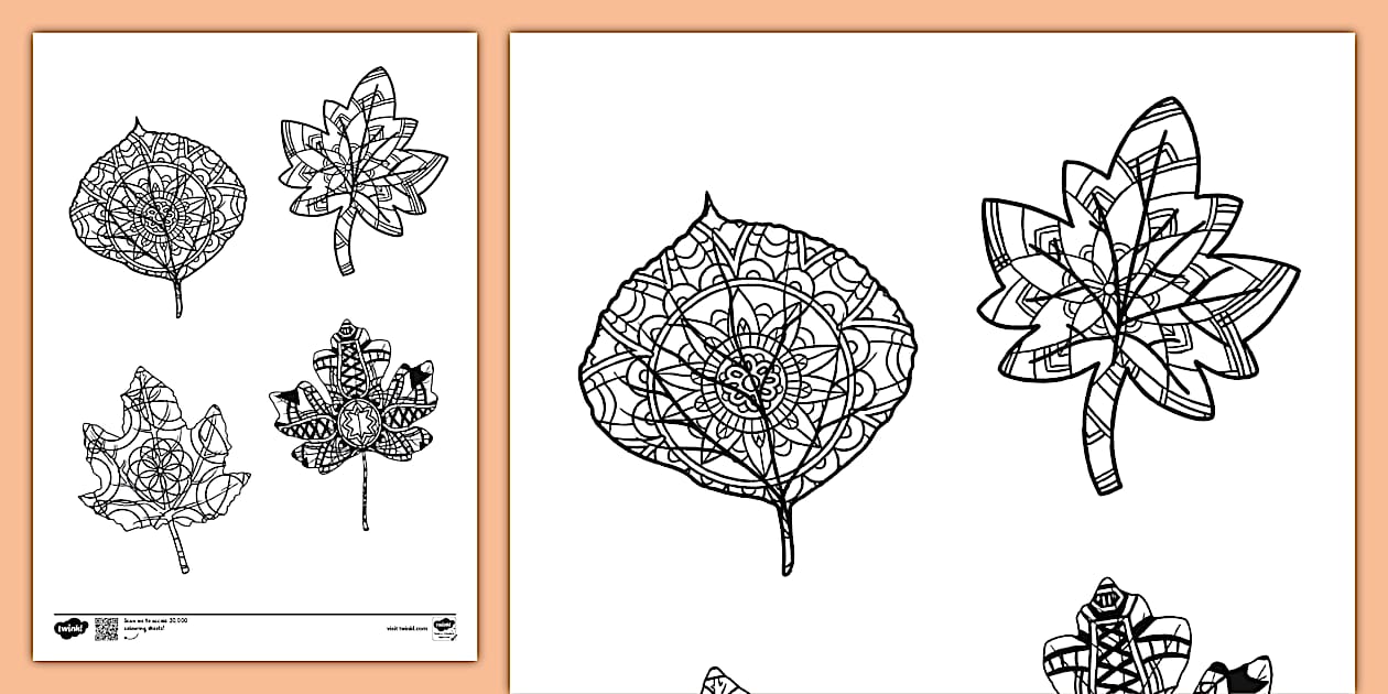 Autumn Leaf Mandala Colouring Page (teacher made) - Twinkl