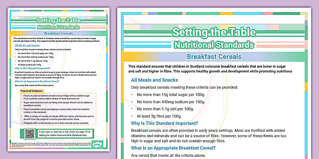 Setting the Table Nutritional Standards - Breakfast Cereals