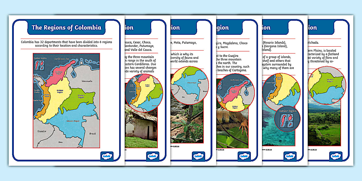 Map: The Regions of Colombia (teacher made) - Twinkl