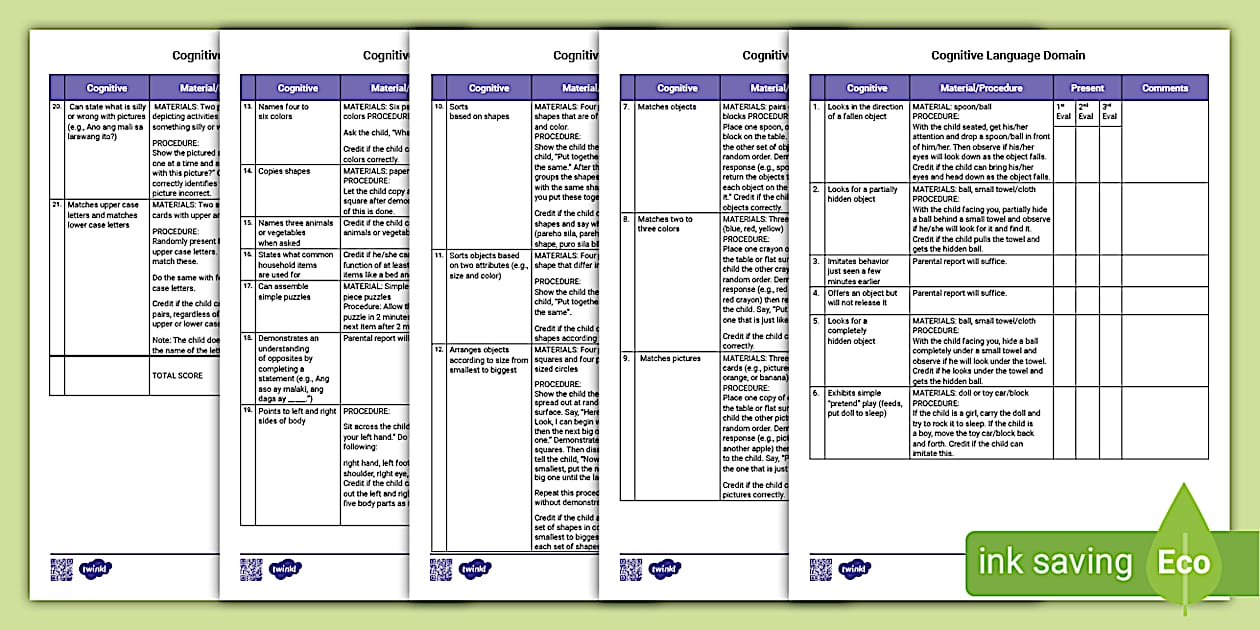 RECCD Checklist Cognitive Domain | Philippines | Twinkl
