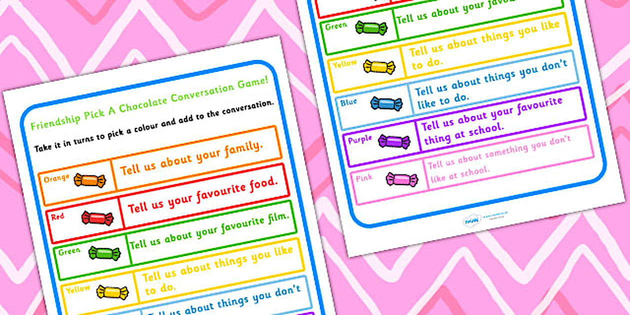 Editable Friendship Pick A Chocolate Getting To Know You Game