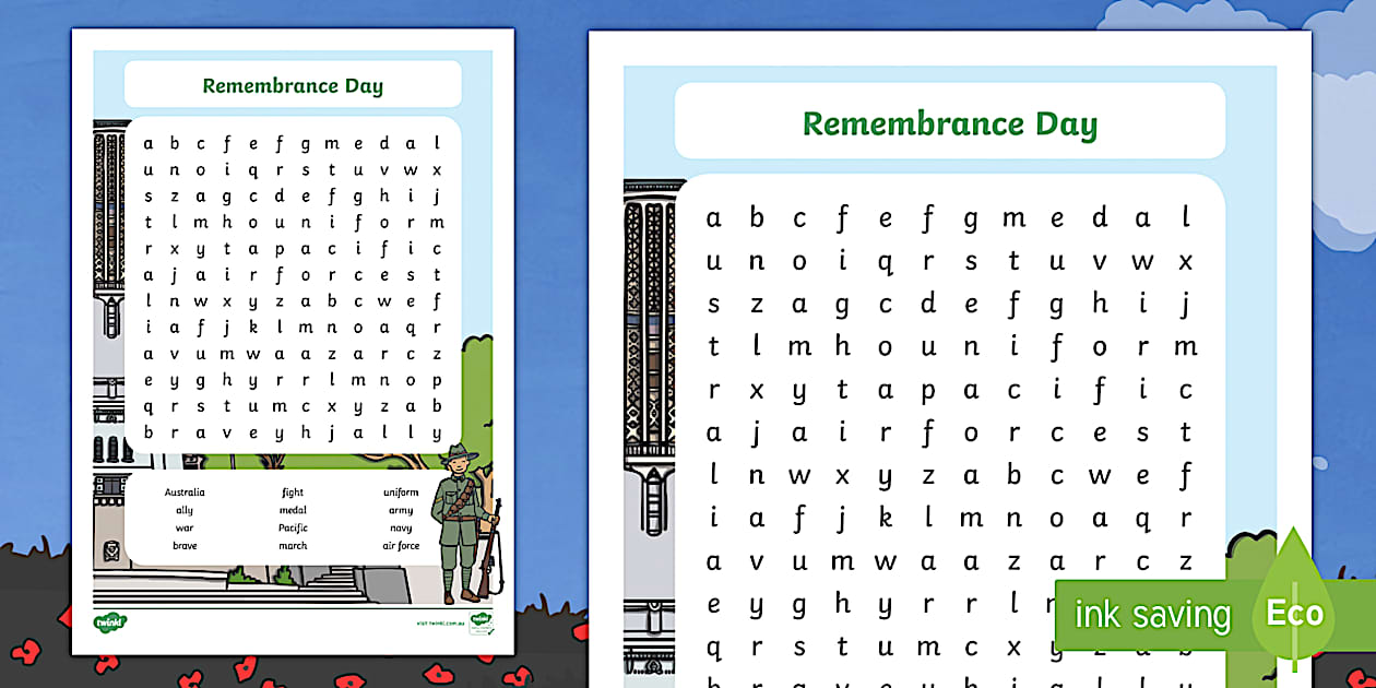 Remembrance Day Word Search | Remembrance Day Vocabulary