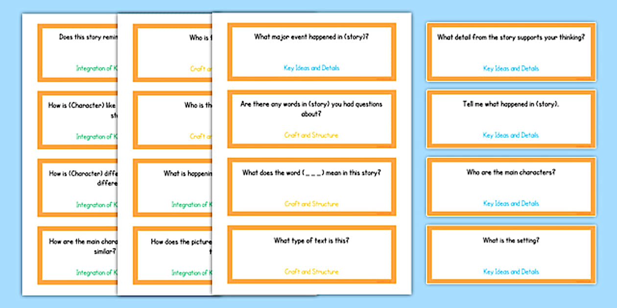 Black and White Kindergarten Reading Literature Editable Question Cards