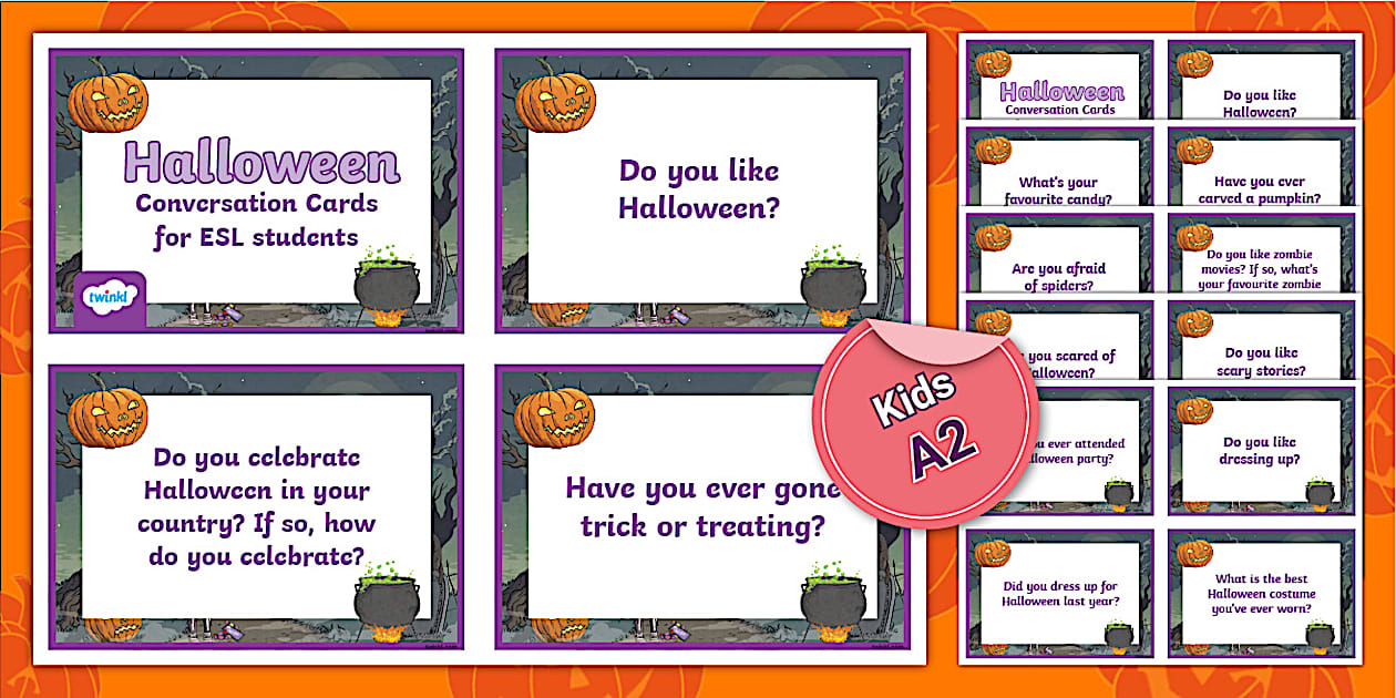ESL Halloween Question Cards - ESL Conversation - Twinkl