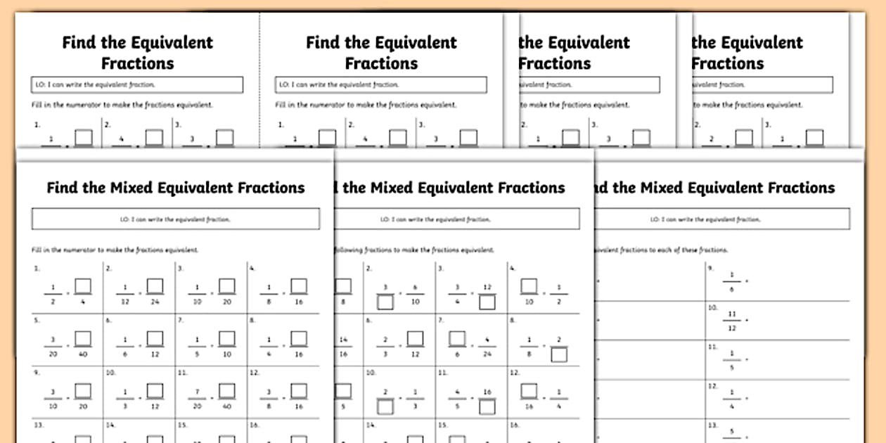 Finding Equivalent Fractions Differentiated Worksheet