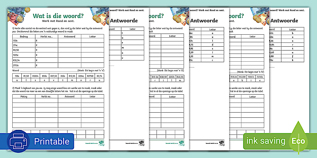 Wat is die woord? - Werk met rand en sent (teacher made)