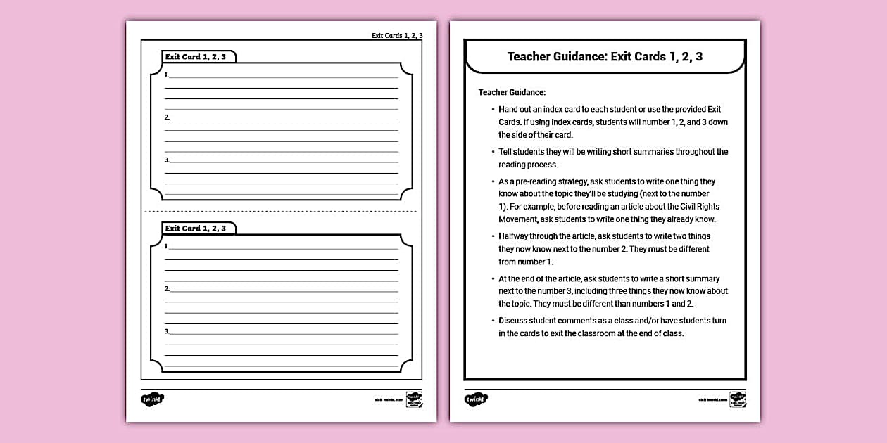 Eighth Grade Exit Cards 1,2,3 Summarization Activity