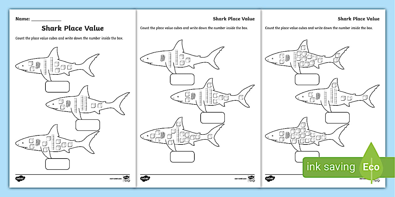 Shark Place Value Activity Sheet (teacher made) - Twinkl
