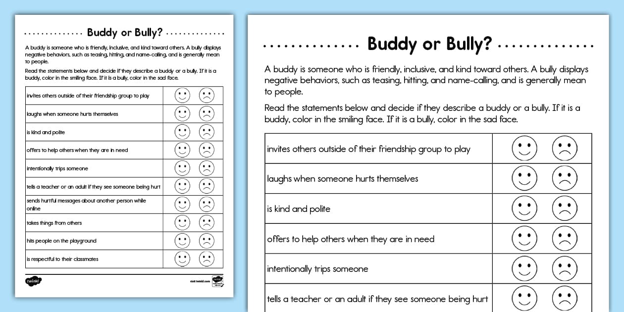 Bully or Buddy Worksheet for K-2nd Grade (teacher made)