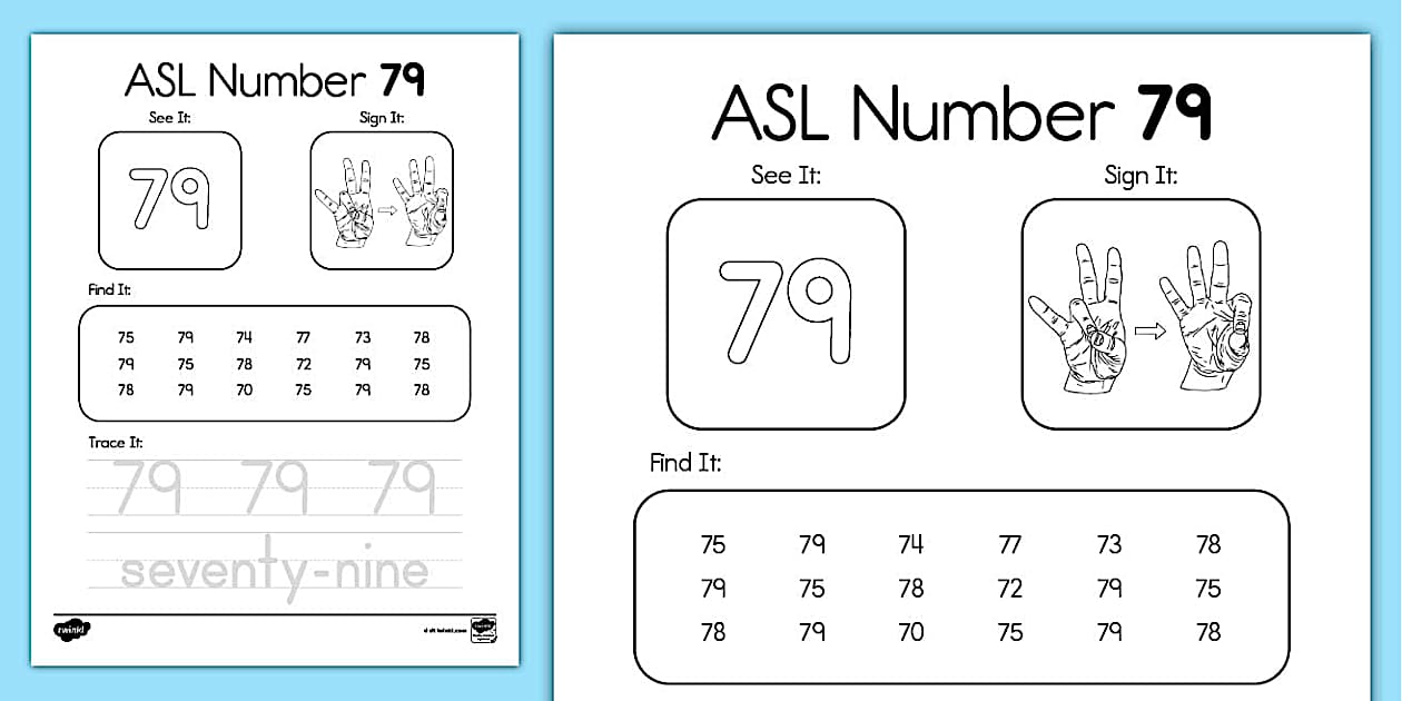 ASL Number 79 Worksheet (Teacher-Made) - Twinkl