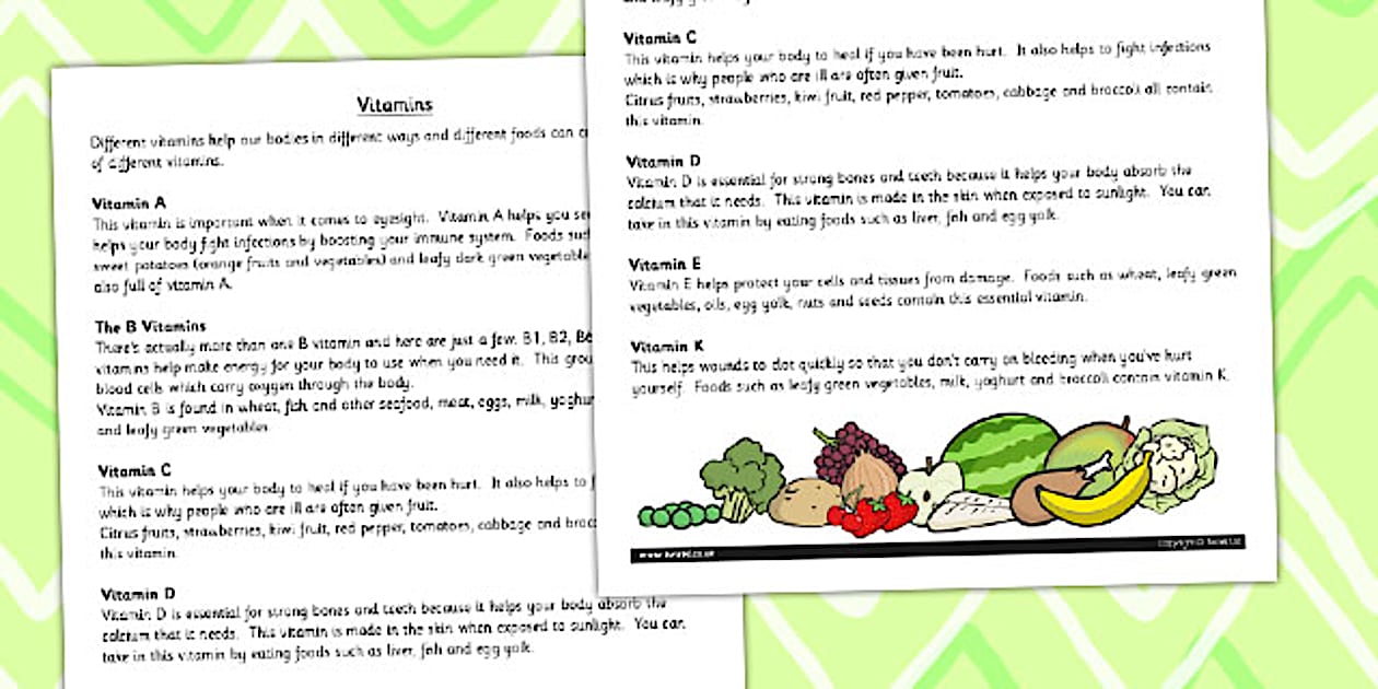 Vitamins Information Print Out (teacher made) - Twinkl