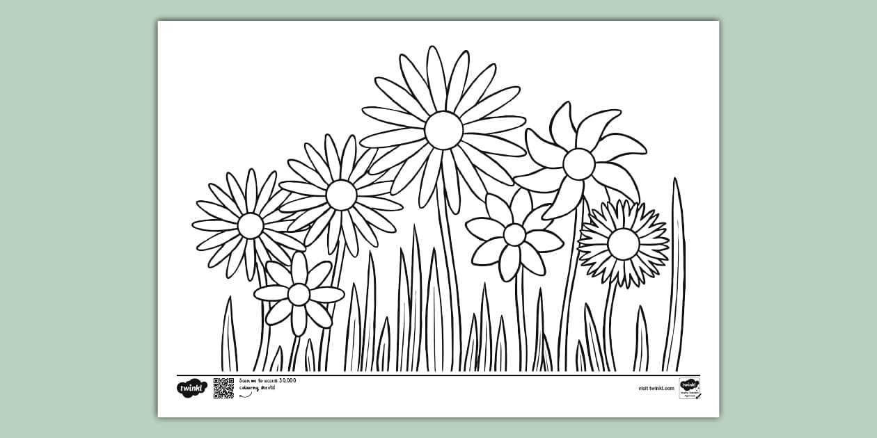 Spring Flowers Colouring Sheet | Colouring Sheets - Twinkl